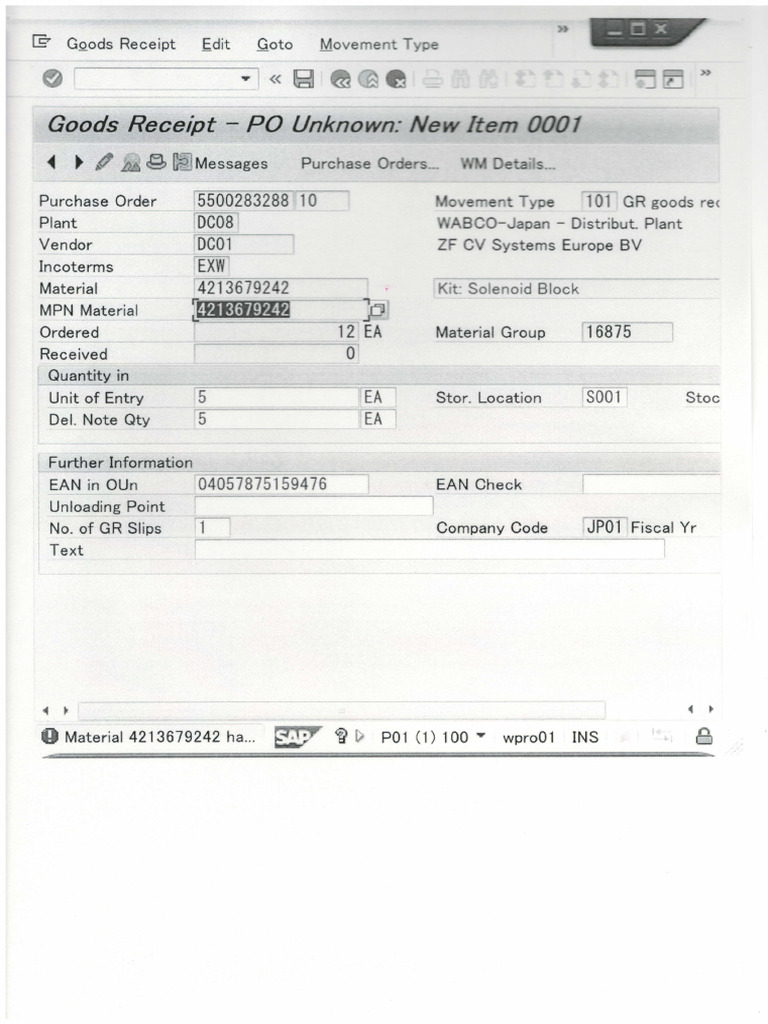 SAP Material Status and GR Process | PDF