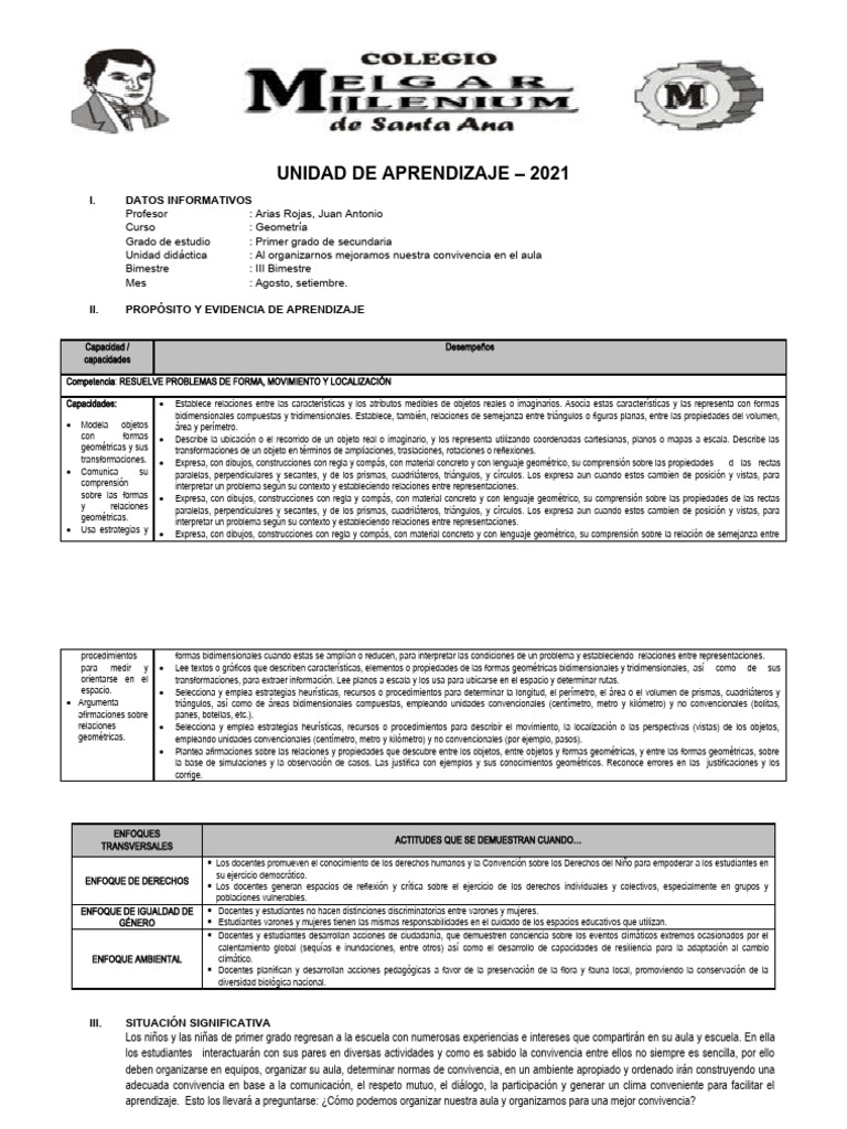 1s-Geometria-Unidad de Aprendizaje-Iii Bimestre | PDF | Geometría | Enseñando