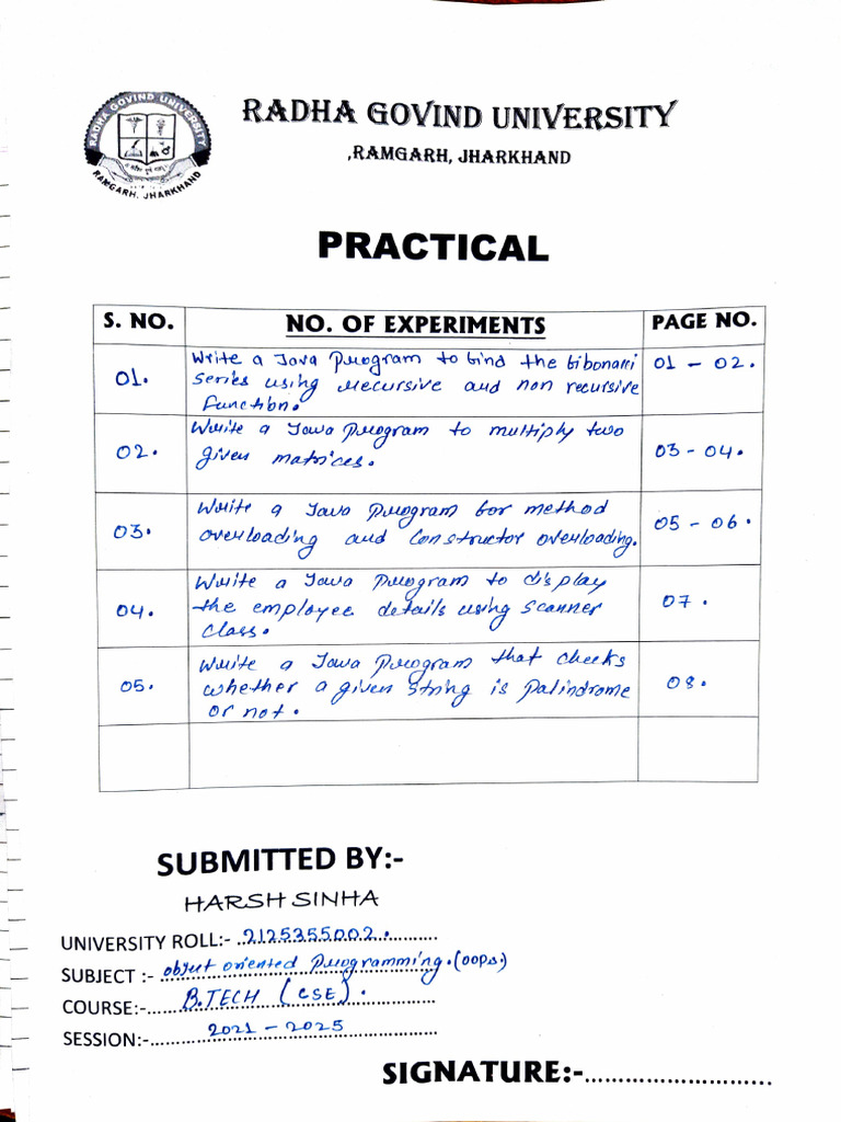 Object Oriented Programming Experiments Practical | PDF | Computer ... Object Oriented Programming Experiments Practical | PDF | Computer ...