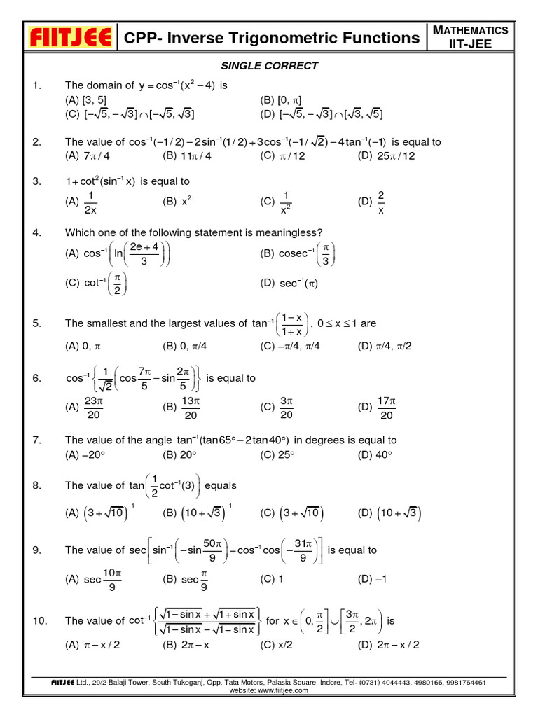 IIT-JEE Trigonometry Practice | PDF | Algebra | Special Functions