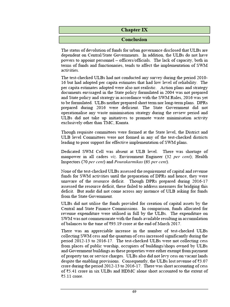 Chapter 9 Conclusion of Report No 4 of 2018 Performance Audit of Solid Waste Management in Urban ...