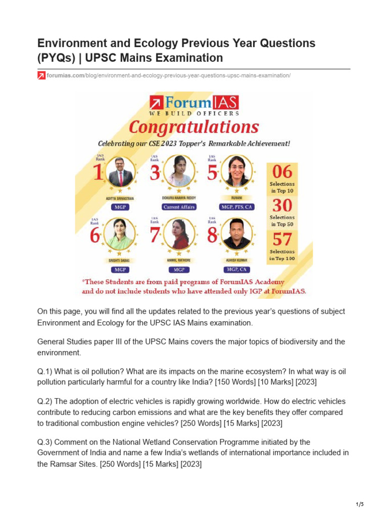 Environment PYQs | PDF | Climate Change | Conservation Biology