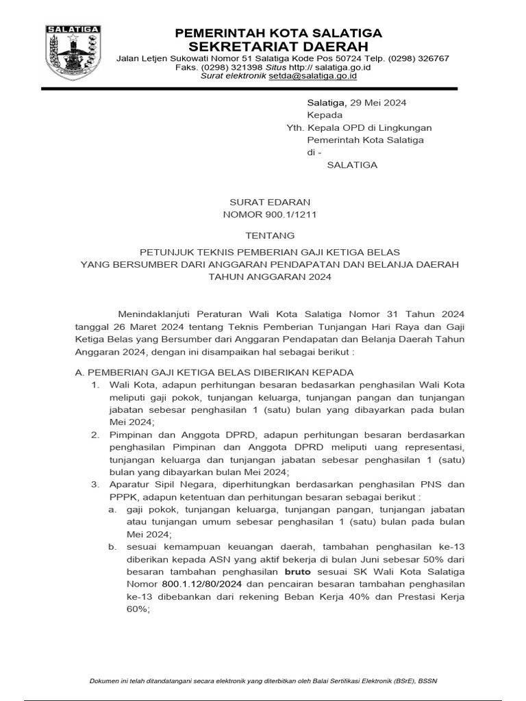 Surat Edaran Gaji Ke 13 - 2024 | PDF