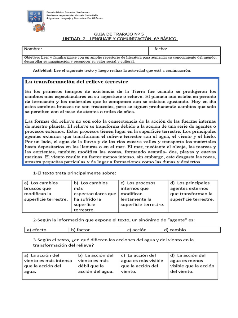 Guia #5 U 2 | PDF | Herida | Terreno