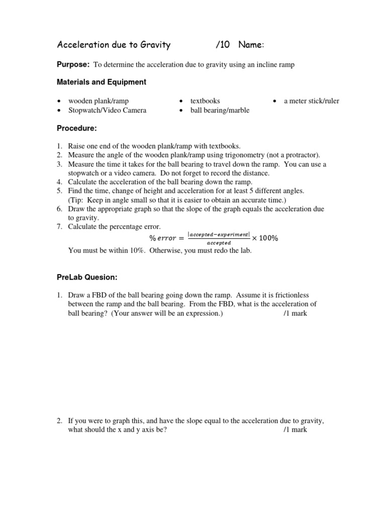 Measure Gravity Acceleration Lab Guide | PDF | Slope | Metrology