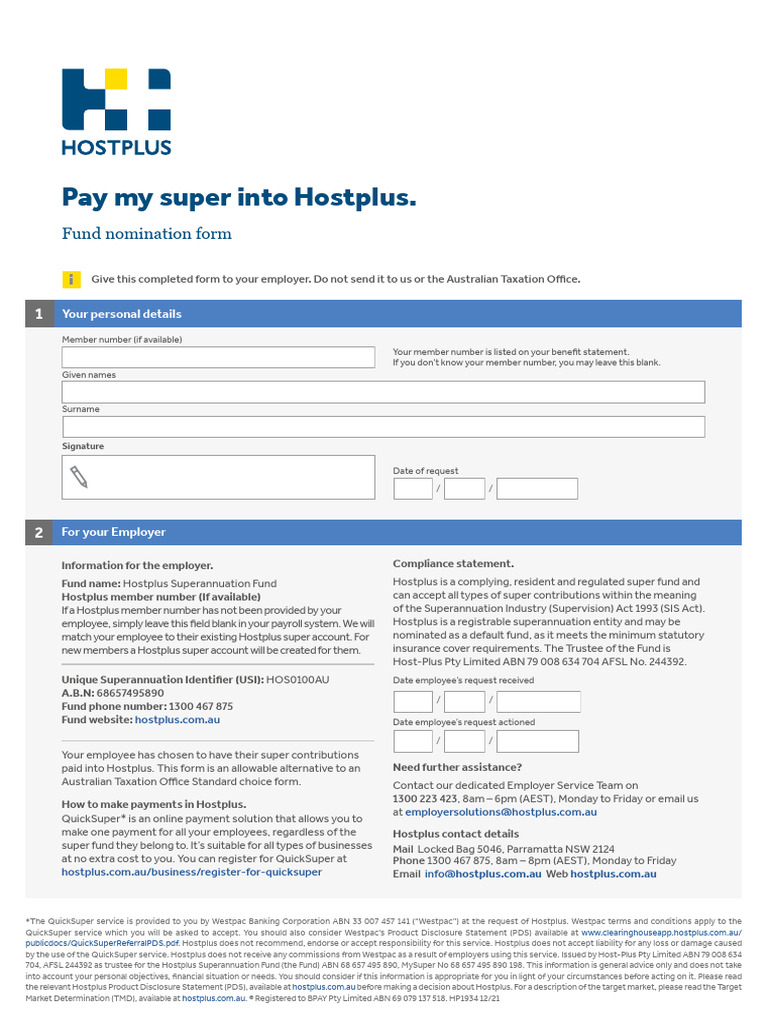 Hostplus Fund Nomination Form | PDF | Economies | Business