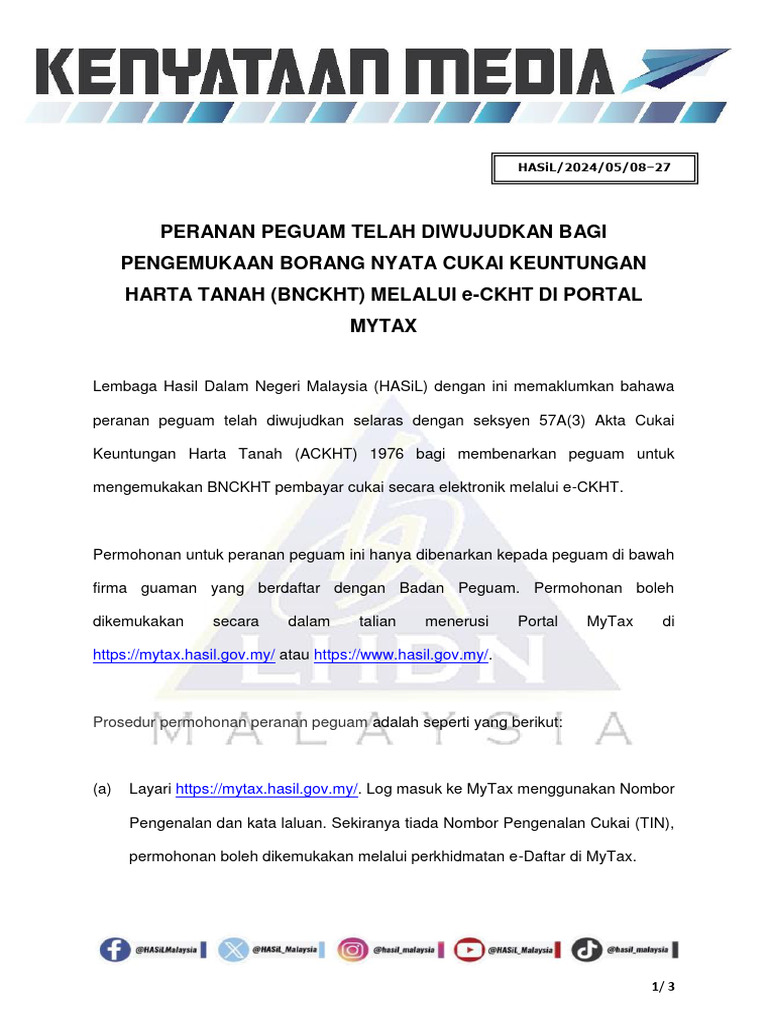 Peguam e CKHT Di Portal Mytax | PDF