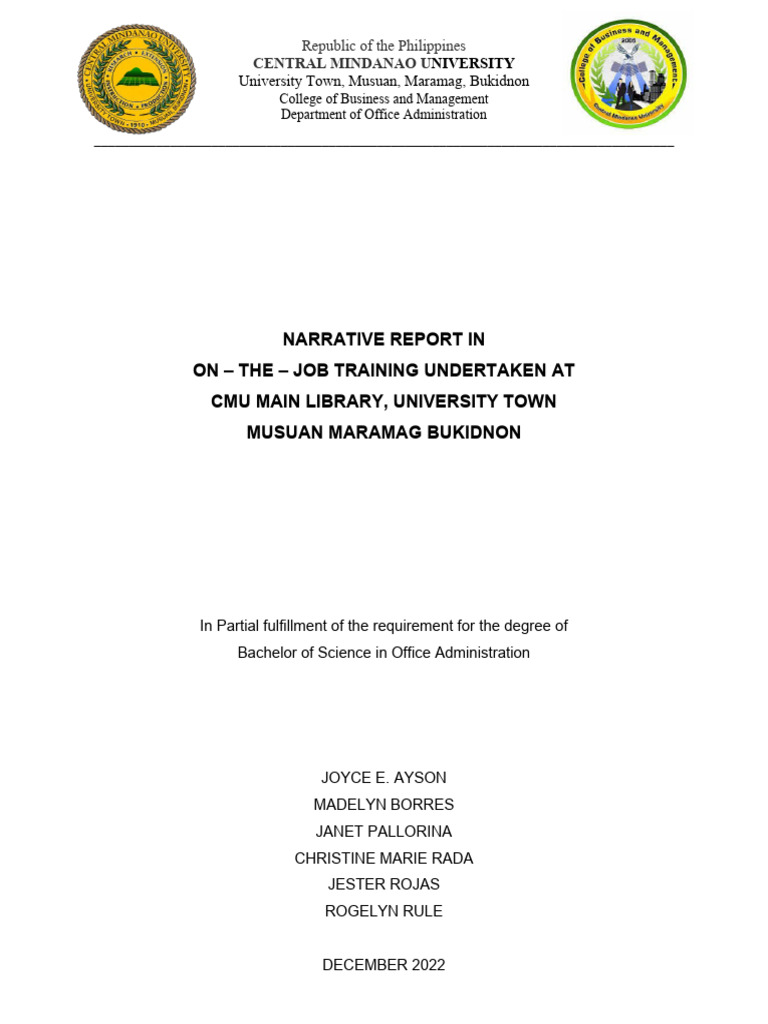Narrative Report OJT | PDF | Cognition | Behavior Modification