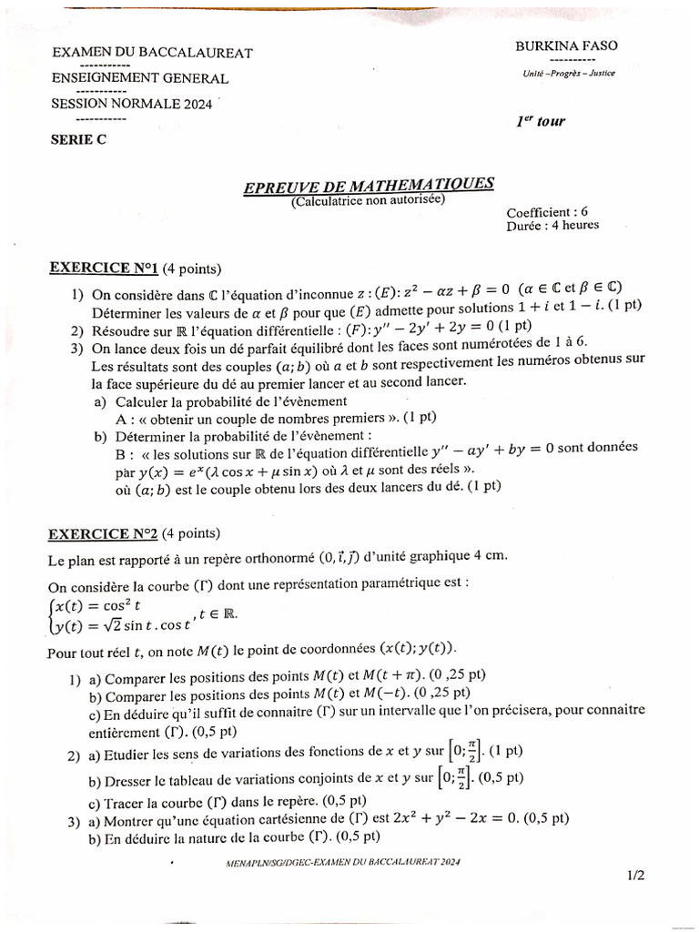 Math Bac C 2024 | PDF