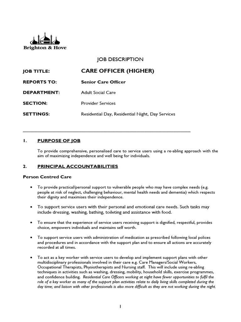 Care Officer Job Description Overview | PDF | Social Work ...