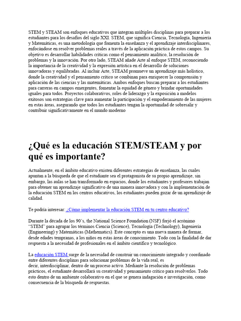 Stem Y Steam Son Enfoques Educativos Que Integran Múltiples Disciplinas Para Preparar A Los 