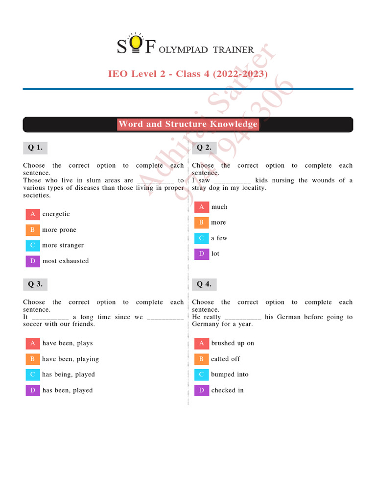 IEO Level 2 Class 4 English Practice | PDF | Earthquakes | Michael Jackson