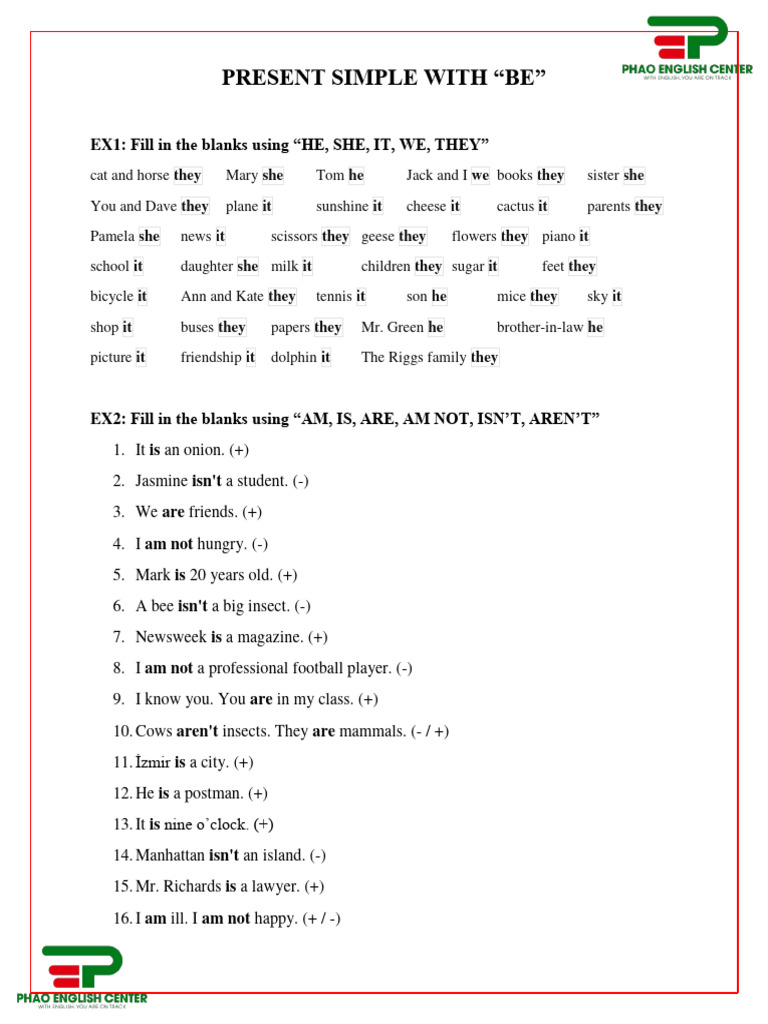 Present Simple "Be" Exercises | PDF | Language Arts & Discipline