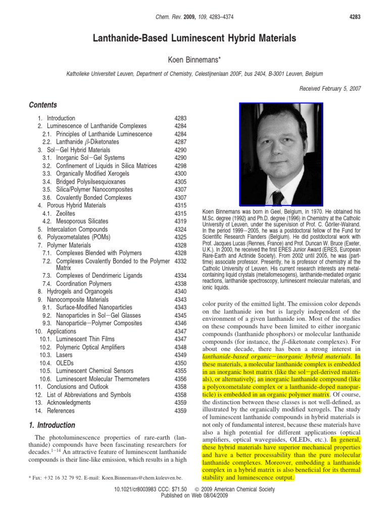 Binnemans_ Chem Rev_2009_ Lum Hybrid Materials | PDF | Lanthanide ...