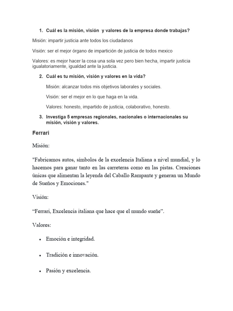 Mision, Vision, Valores | PDF | Facebook