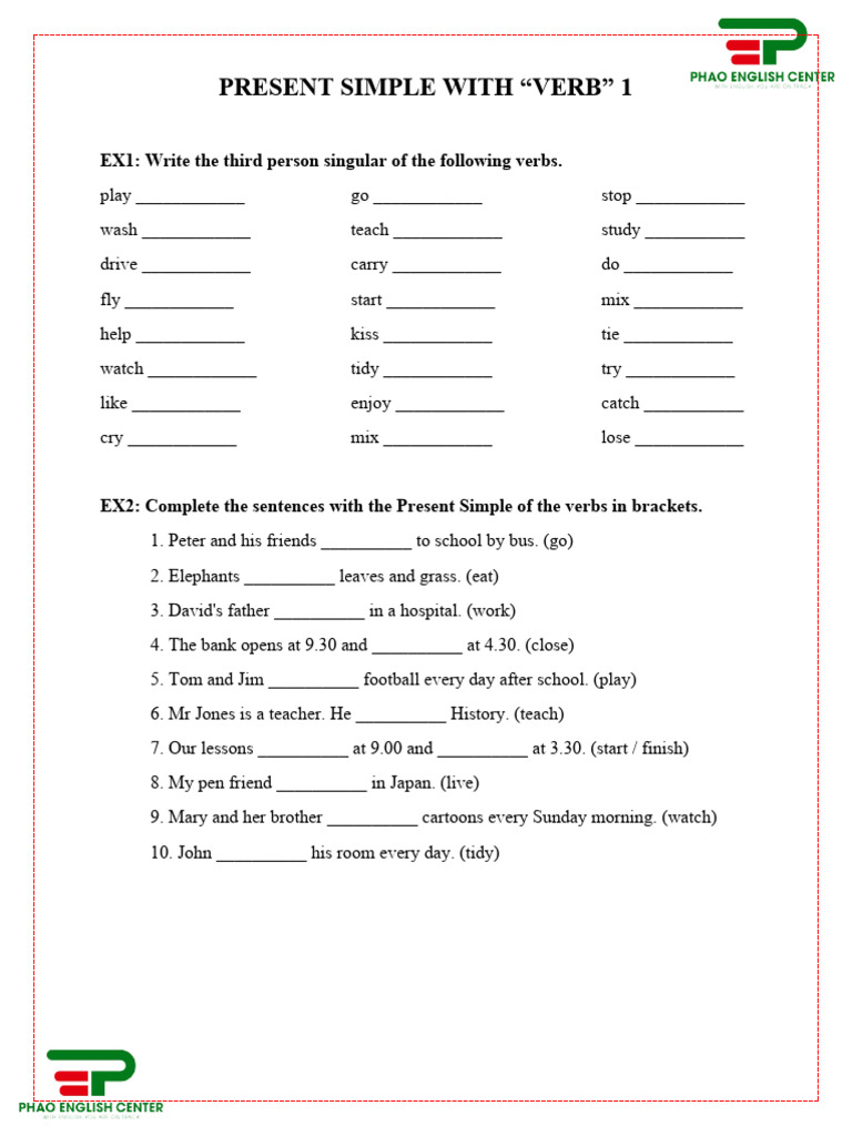 Present Simple With Verb 1 Pdf Linguistics Grammar