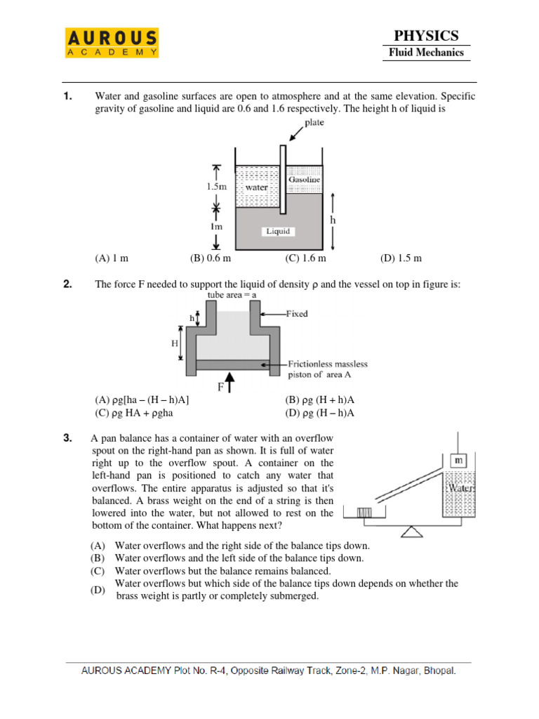 Fluid Mechanics_Revision Sheet | PDF | Pressure | Force