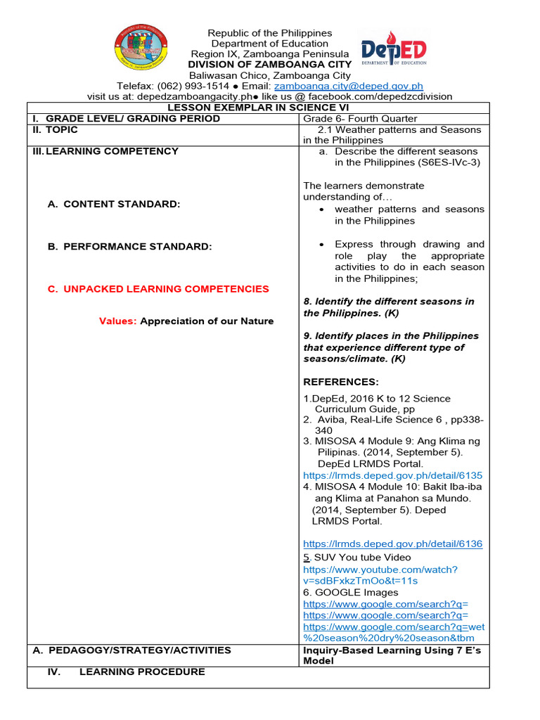 Cot 2 Lesson Plan 2 Pdf Mindanao Wet Season