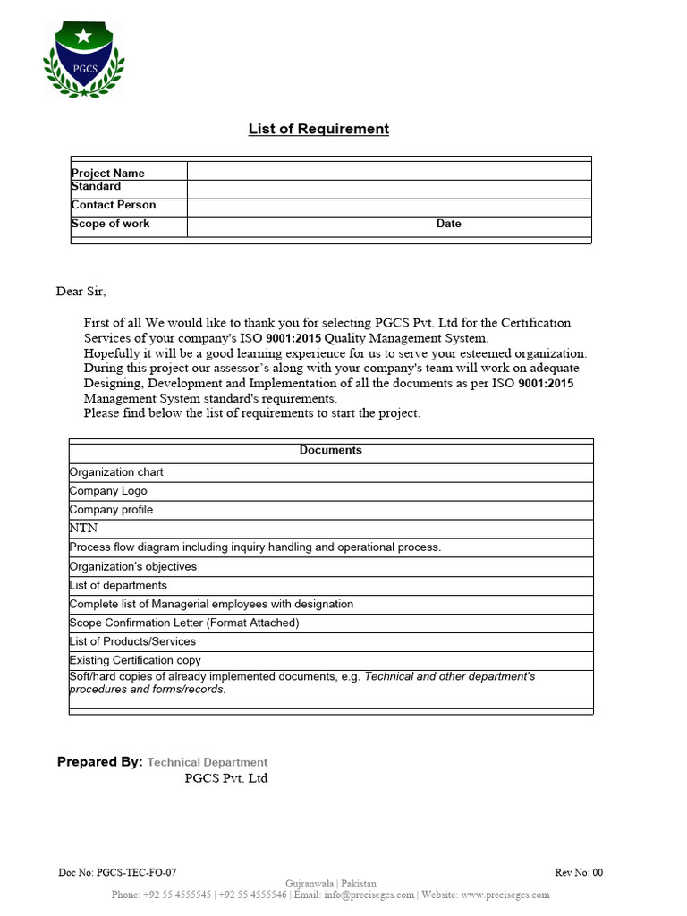 List of Requirements | PDF | Business | Technology & Engineering