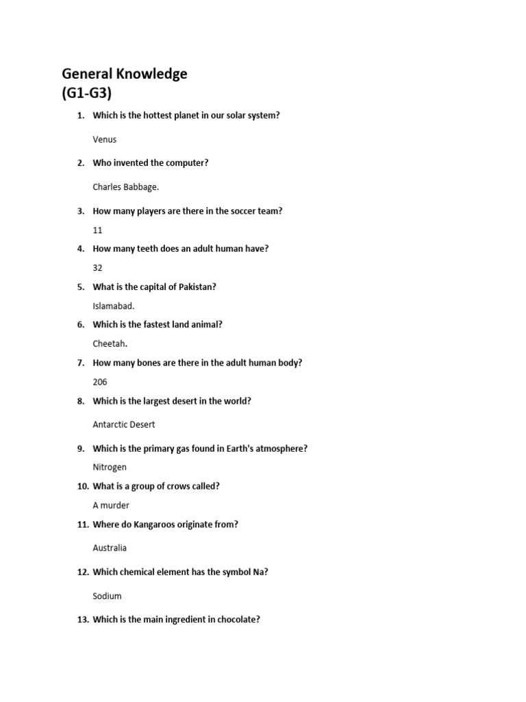 General Knowledge G1-G5 | PDF | Planets | Earth