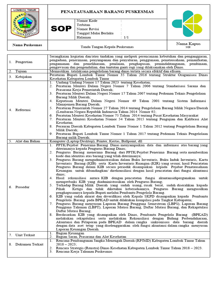 3 - SOP Penatausahaan Barang Dinas | PDF