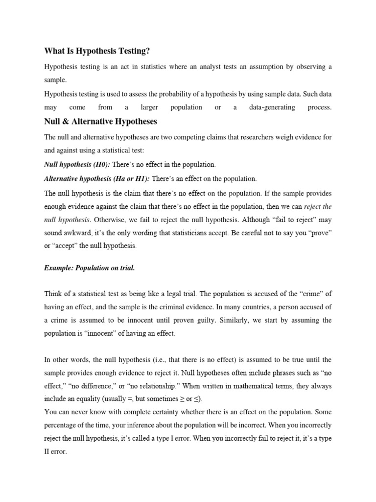Understanding Hypothesis Testing Basics | PDF | Type I And Type Ii ...