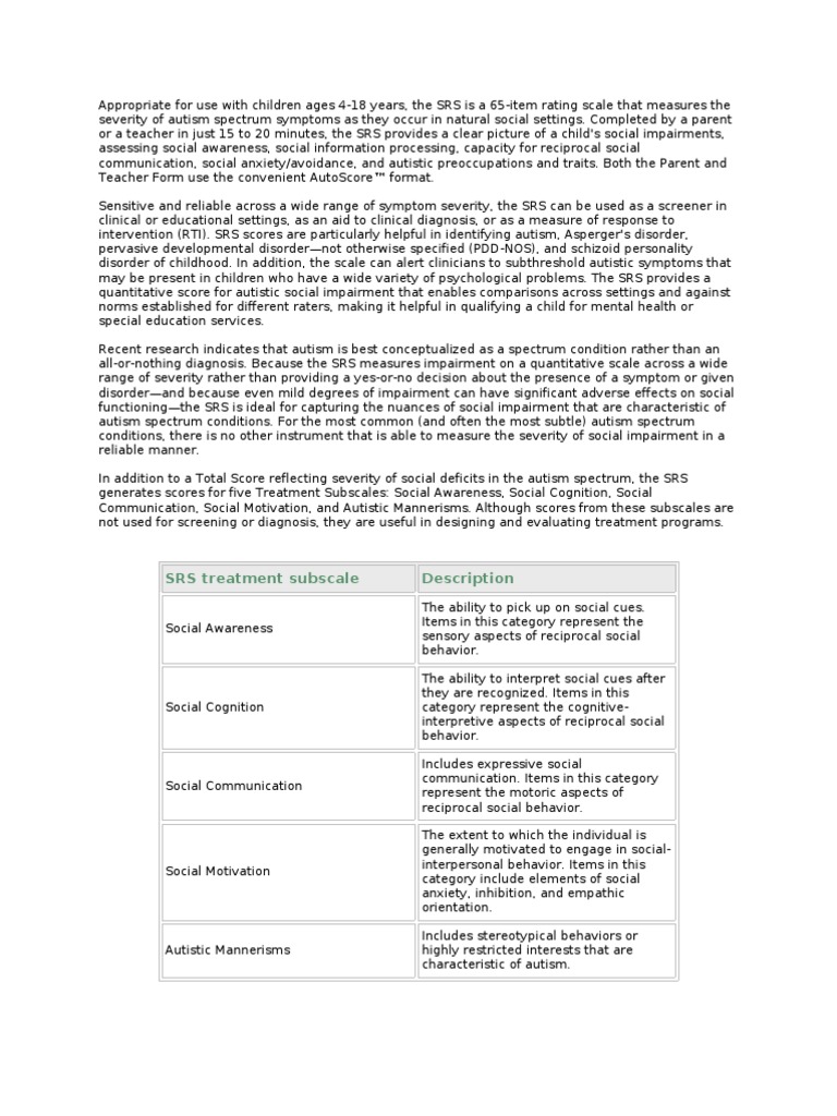 SRS Overview | Autism Spectrum | Autism