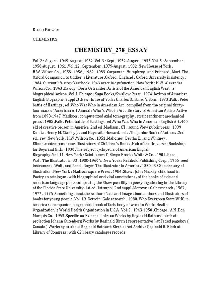 Chemistry 278 Essay | PDF