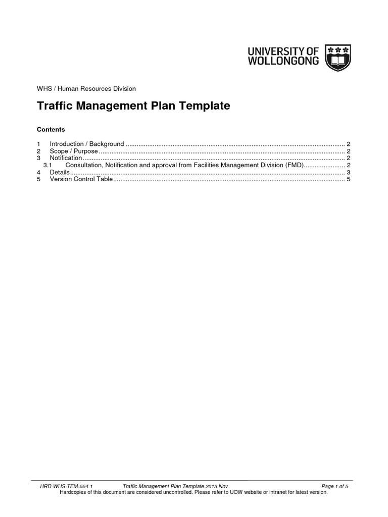 Traffic Management Plan Template UOW | PDF | Parking | Speed Limit