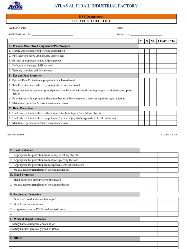 ATLAS-HSE -DOC -PPE AUDIT-028 | Download Free PDF | Personal Protective ...