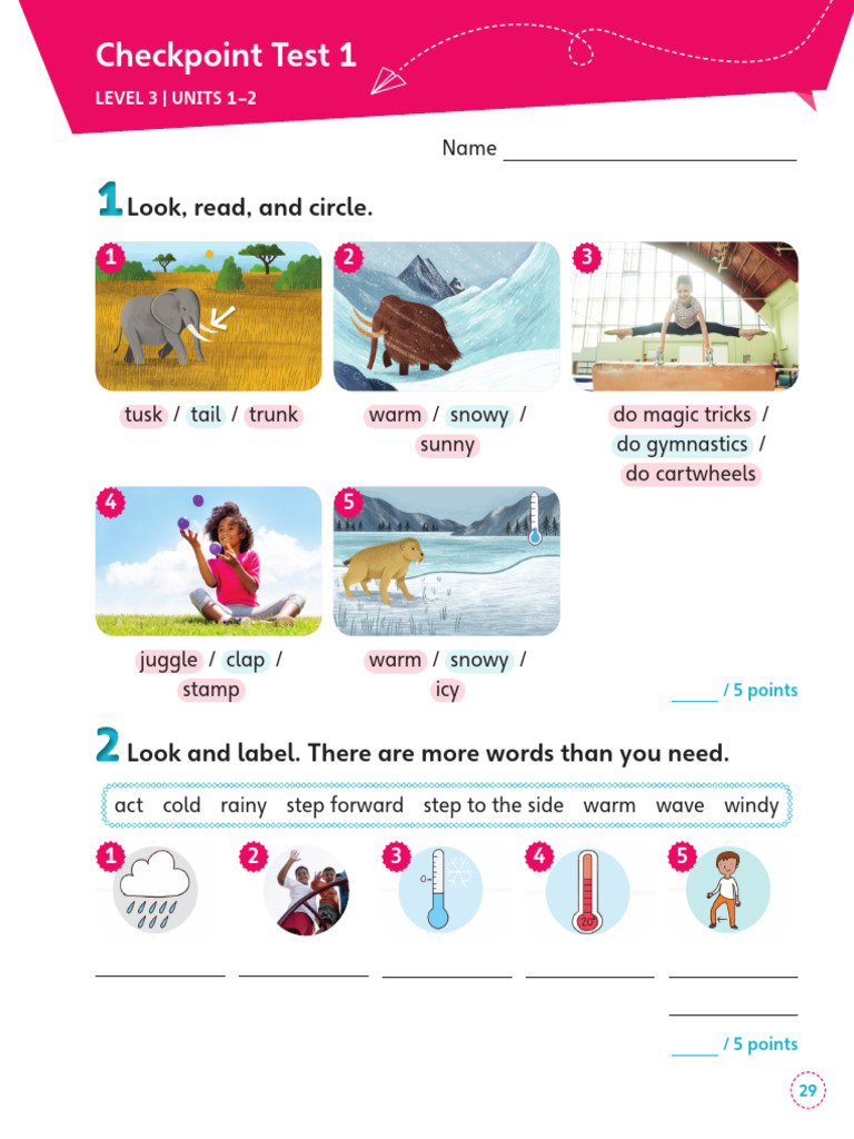 Checkpoint Test Unit 1 and 2 (4th Grade) | PDF