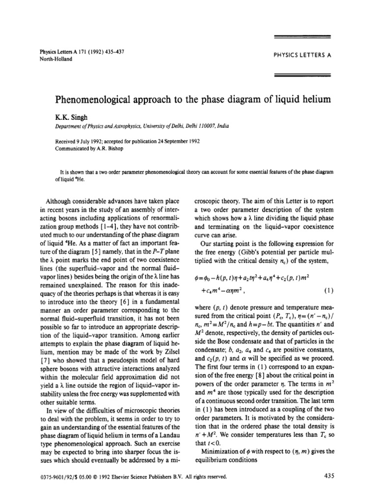 Phenomenological Approach To The Phase Diagram of Liquid Helium | PDF | Phase (Matter) | Liquids