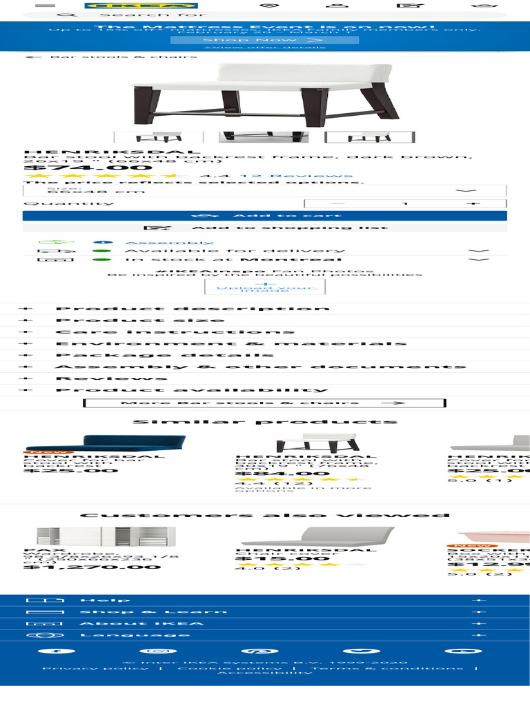 HENRIKSDAL Bar Stool With Backrest Frame - Dark Brown - IKEA | PDF