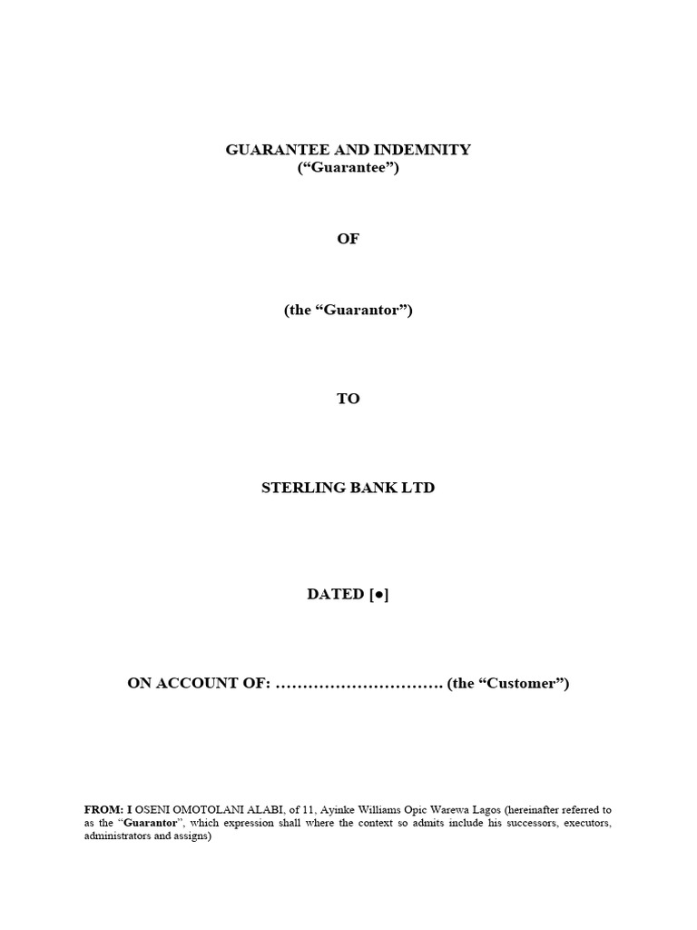 Guarantee Indemnity and Statement of Networth (Updated 2023) | PDF | Guarantee | Surety