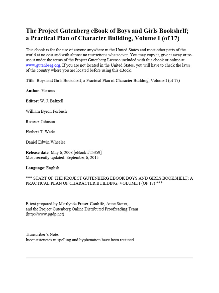 Boys and Girls Bookshelf A Practical Plan of Character Building Volume I of 17 | PDF | Project ...