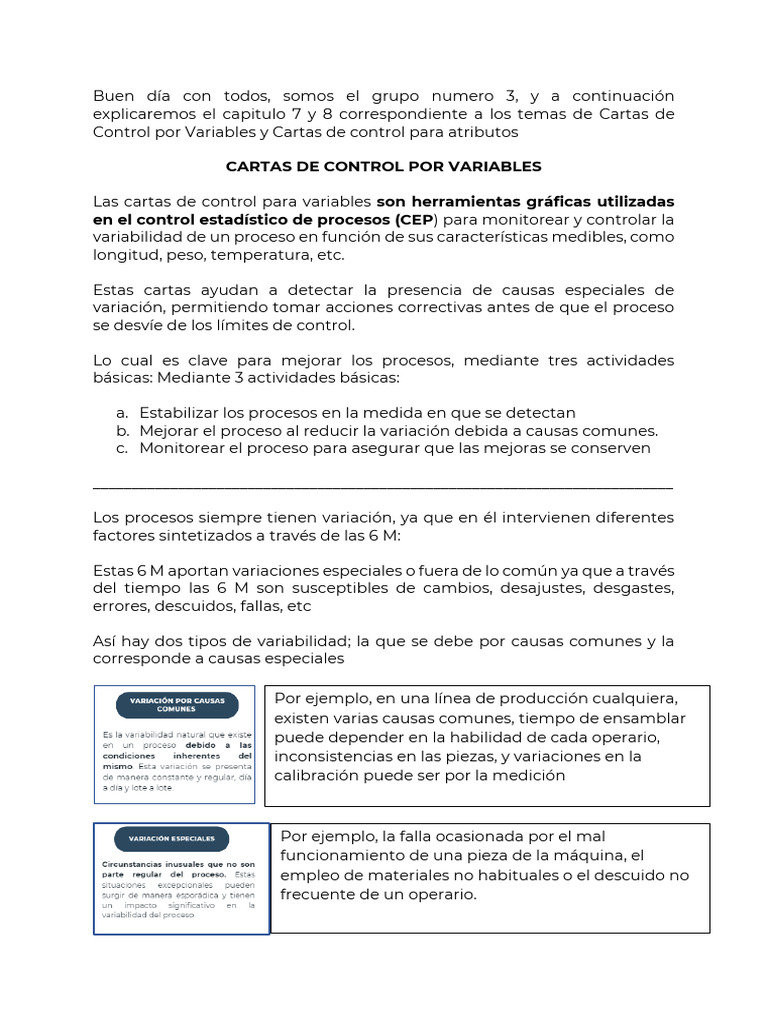 Cartas de Control para Variables | PDF