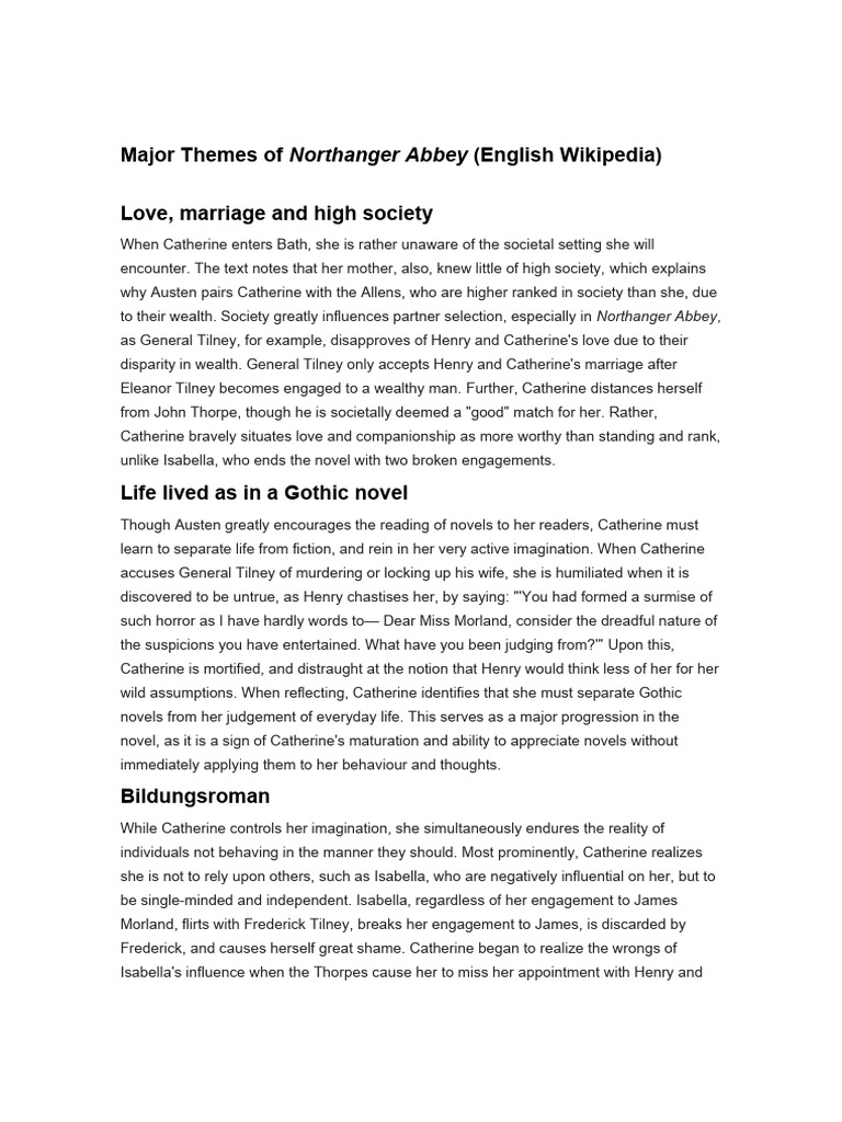 Major Themes in Northanger Abbey | PDF | Northanger Abbey