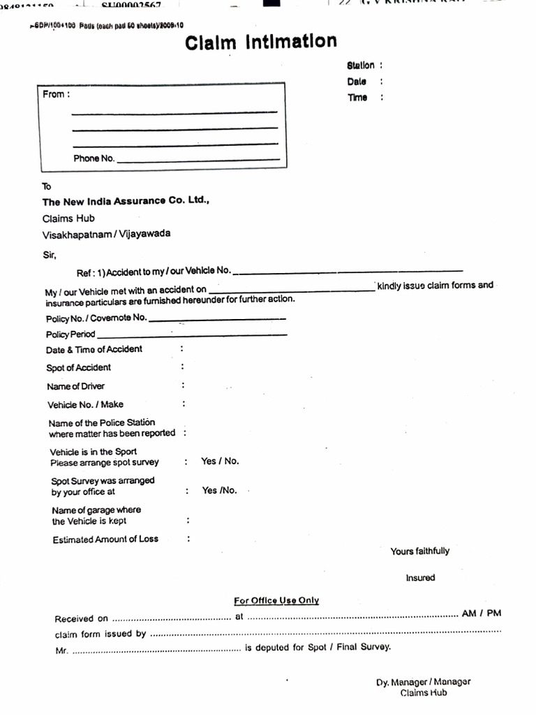 Motor Claim Intimation Forms | PDF | Cheque | Banks
