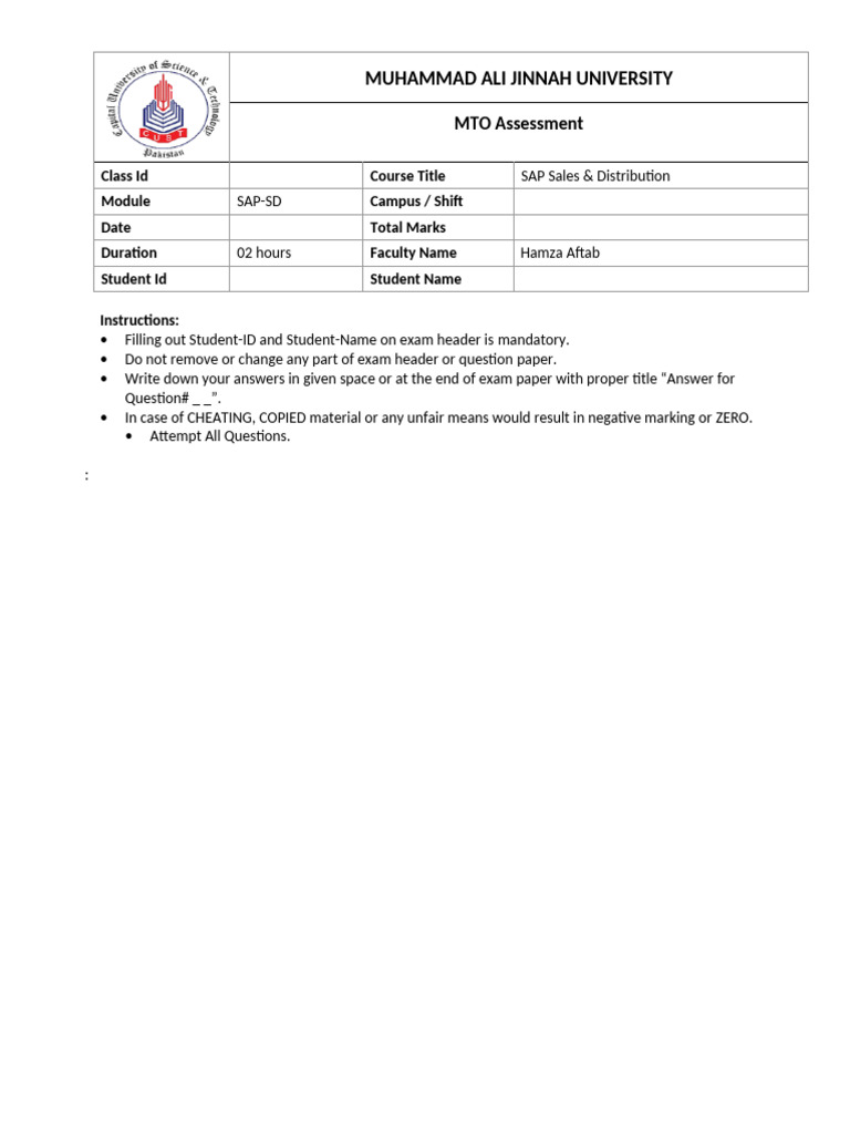 MTO Assesment | PDF | Sales | Educational Assessment