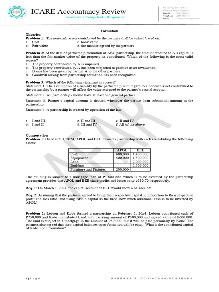 AFAR0901-Formation and Operation | PDF | Partnership | Income Statement