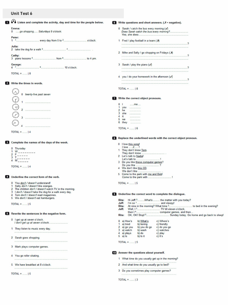 More 1 Unit Tests 6-12 | PDF