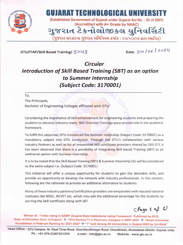 Circular For Skill Based Training As An Option To Summer Internship - 550529 | PDF | Numerical ...