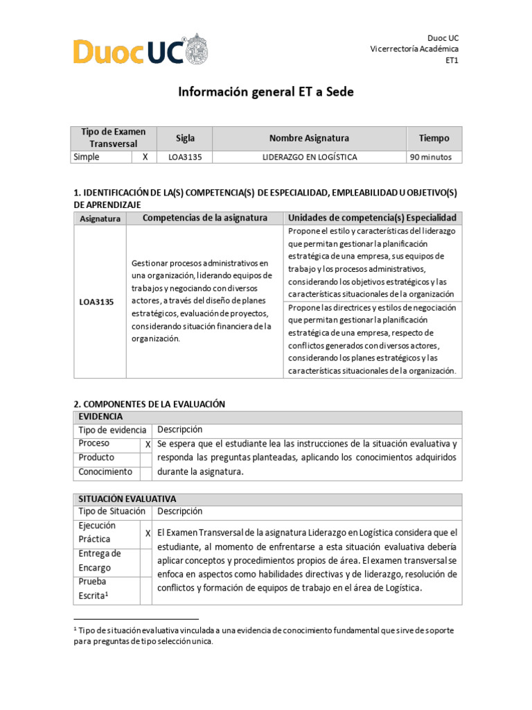 Examen de Liderazgo en Logística ET1 | PDF | Liderazgo | Evaluación
