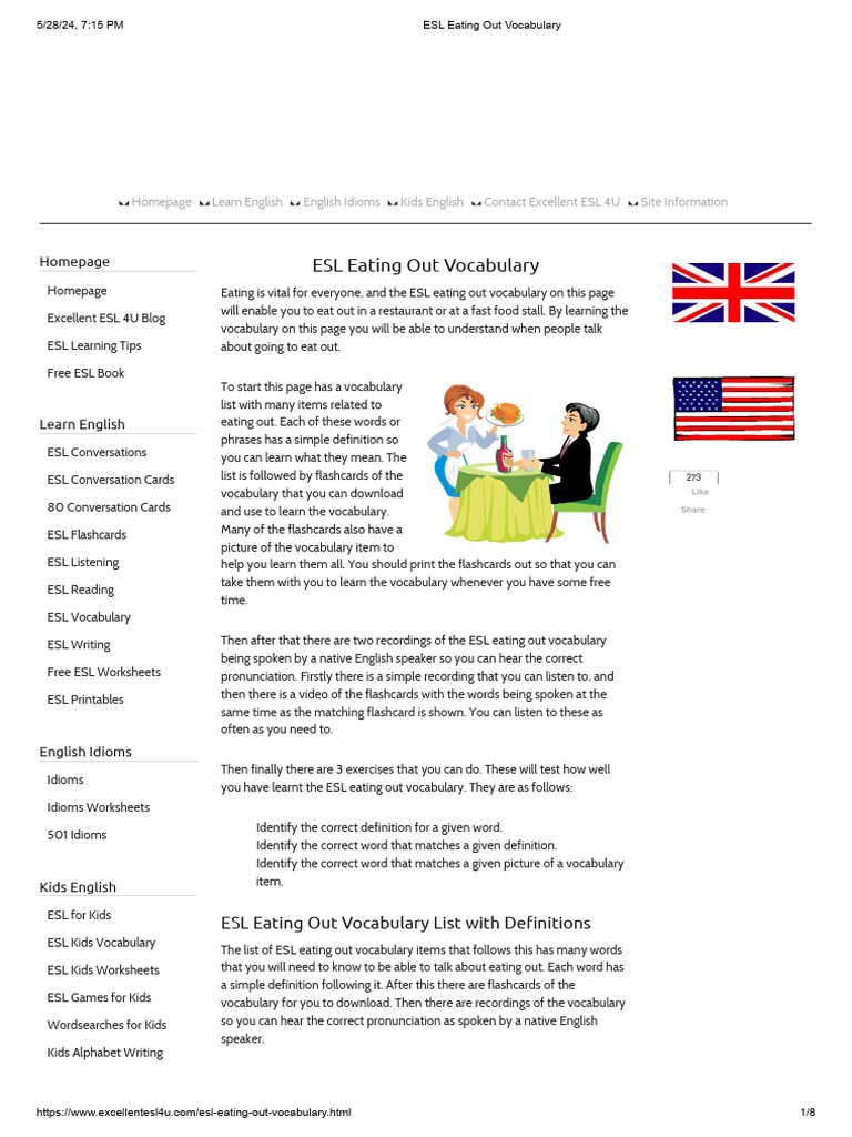 ESL Eating Out Vocabulary | PDF | Waiting Staff | Meal