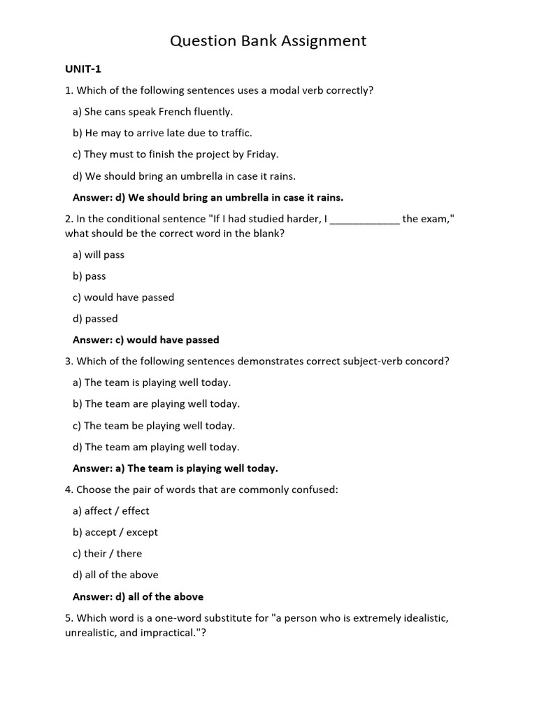 Question Bank - Assignment - April 202400 | PDF | Memorandum ...