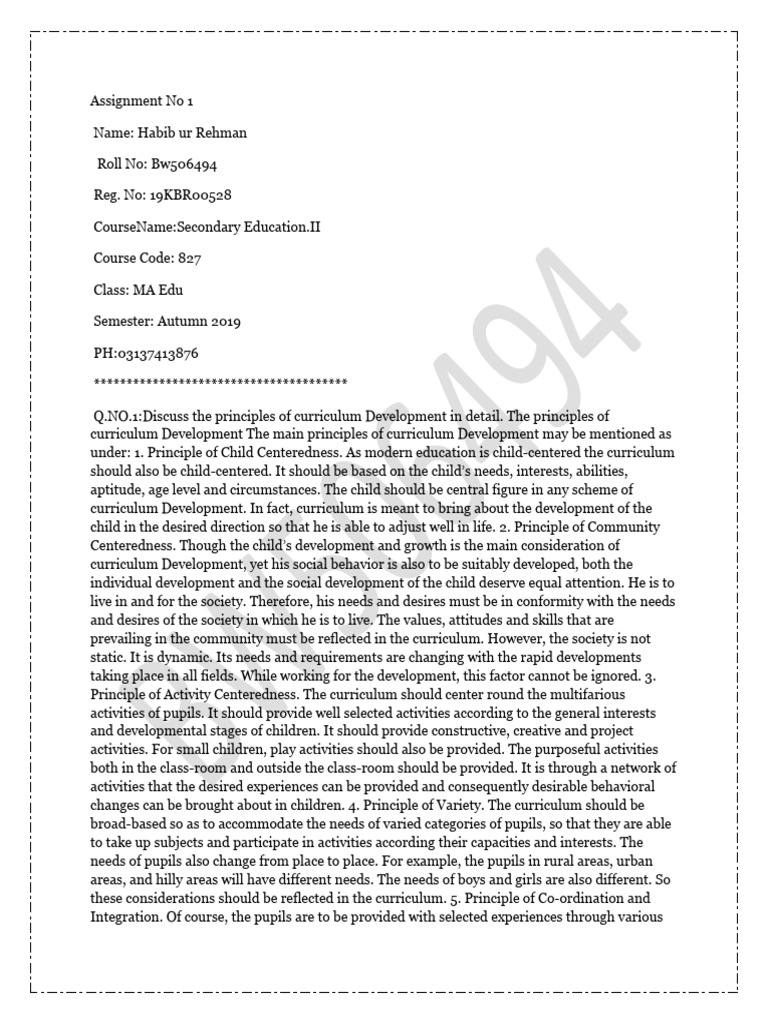 Assignment No 1 Name | PDF | Curriculum | Identity Document