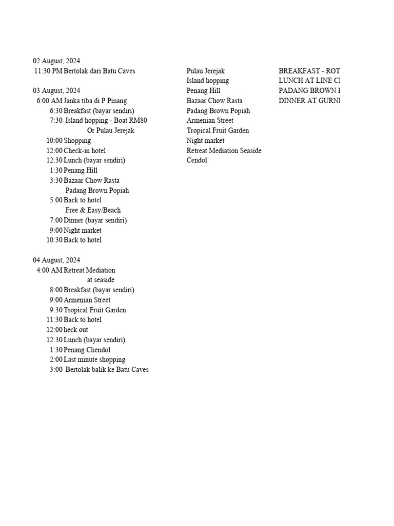 CONTOH Itenerary Penang | PDF | Hotel