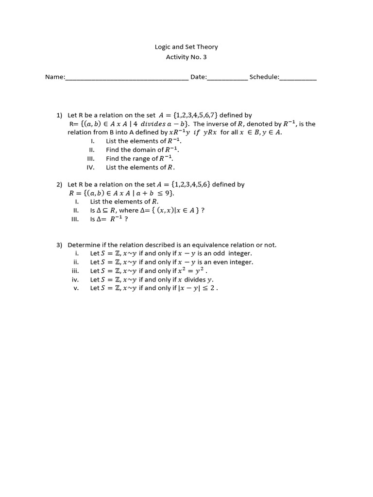 Activity No. 3 - Logic and Set Theory | PDF