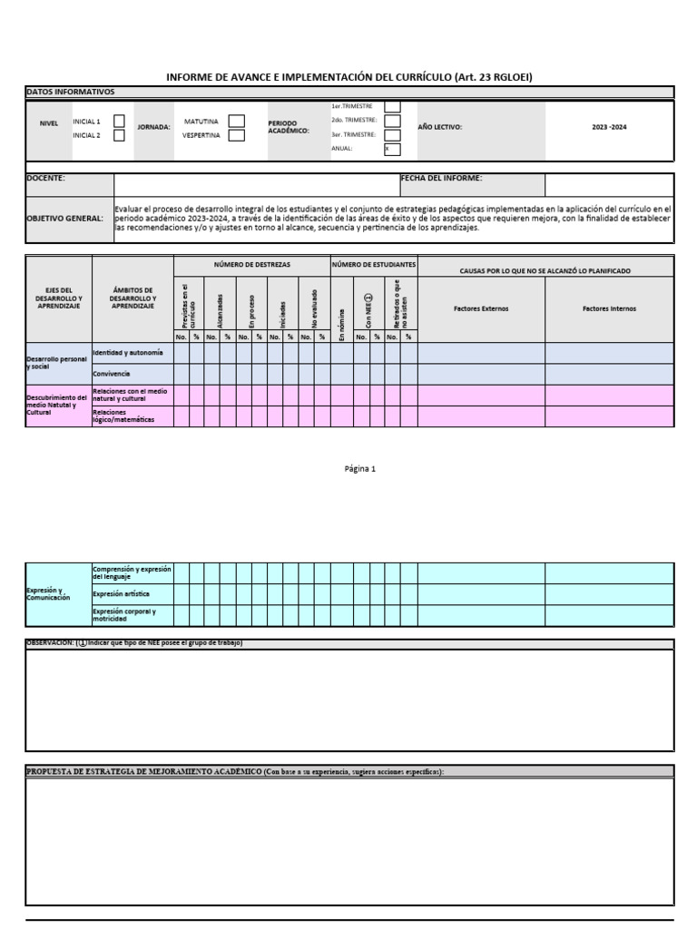 Informe_avance e Implementación Del Currículo_nivel Inicial_ec | Descargar gratis PDF | Plan de ...