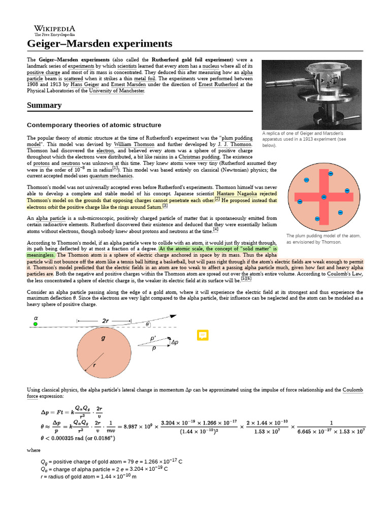 Geiger-Marsden Experiments | PDF | Atoms | Atomic